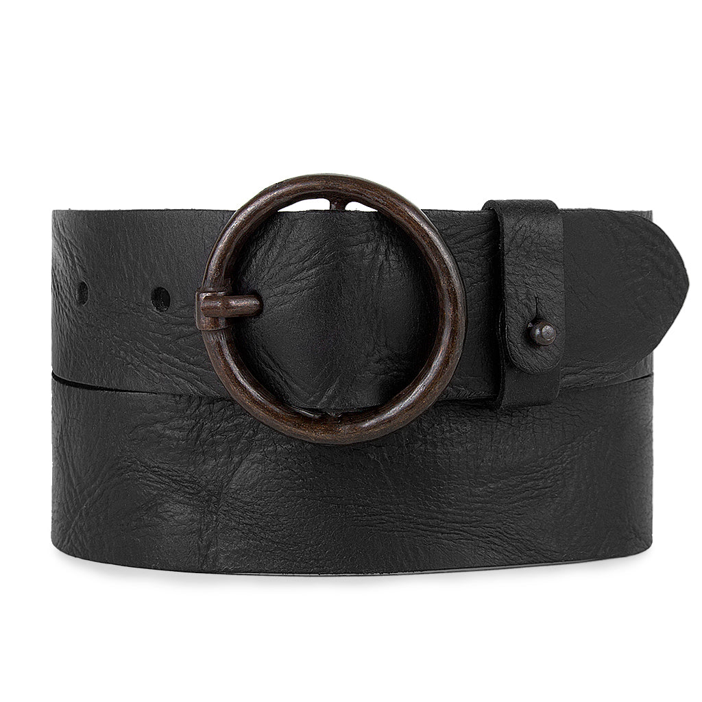 Womens brown leather belt with a round buckle -Amsterdam Heritage ...