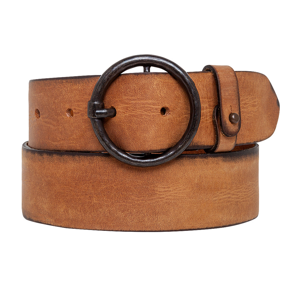 Womens brown leather belt with a round buckle -Amsterdam Heritage ...