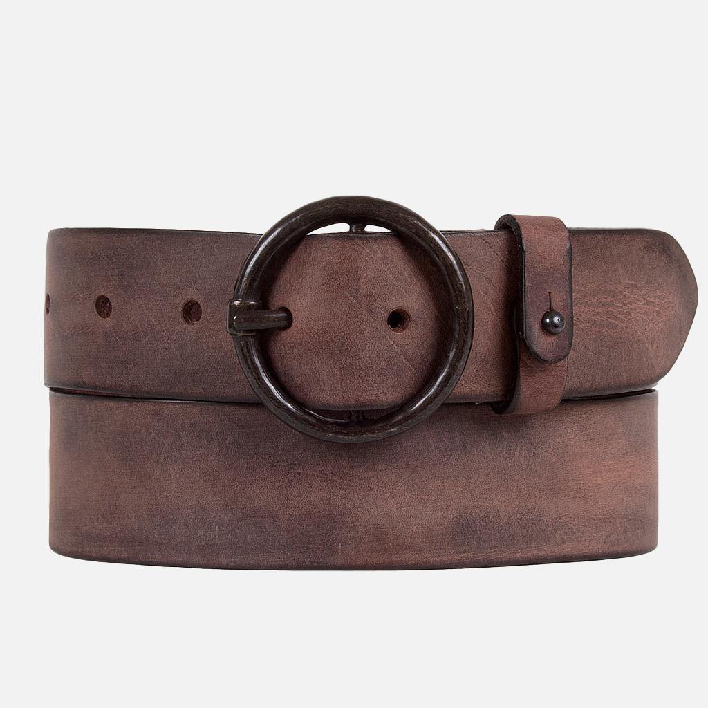 Womens brown leather belt with a round buckle -Amsterdam Heritage ...
